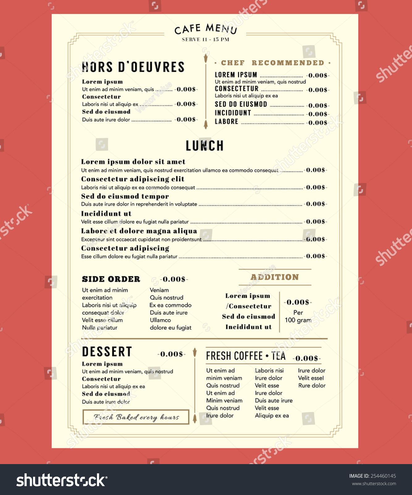 Menu Design Template Layout Vintage Style Stock Vector (Royalty Free ...