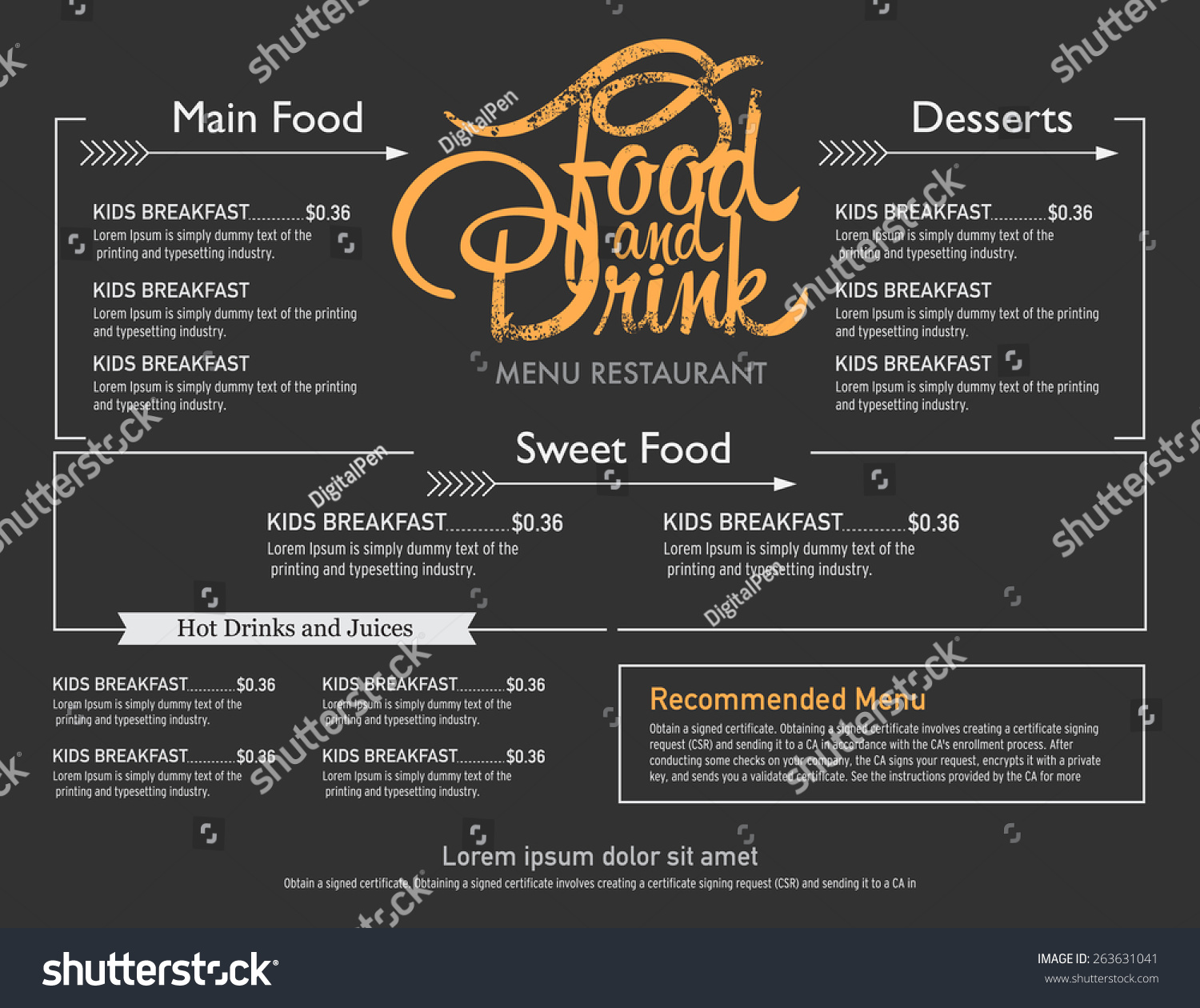 Menu Restaurant Hipster Style stockvector (rechtenvrij) 263631041 ...