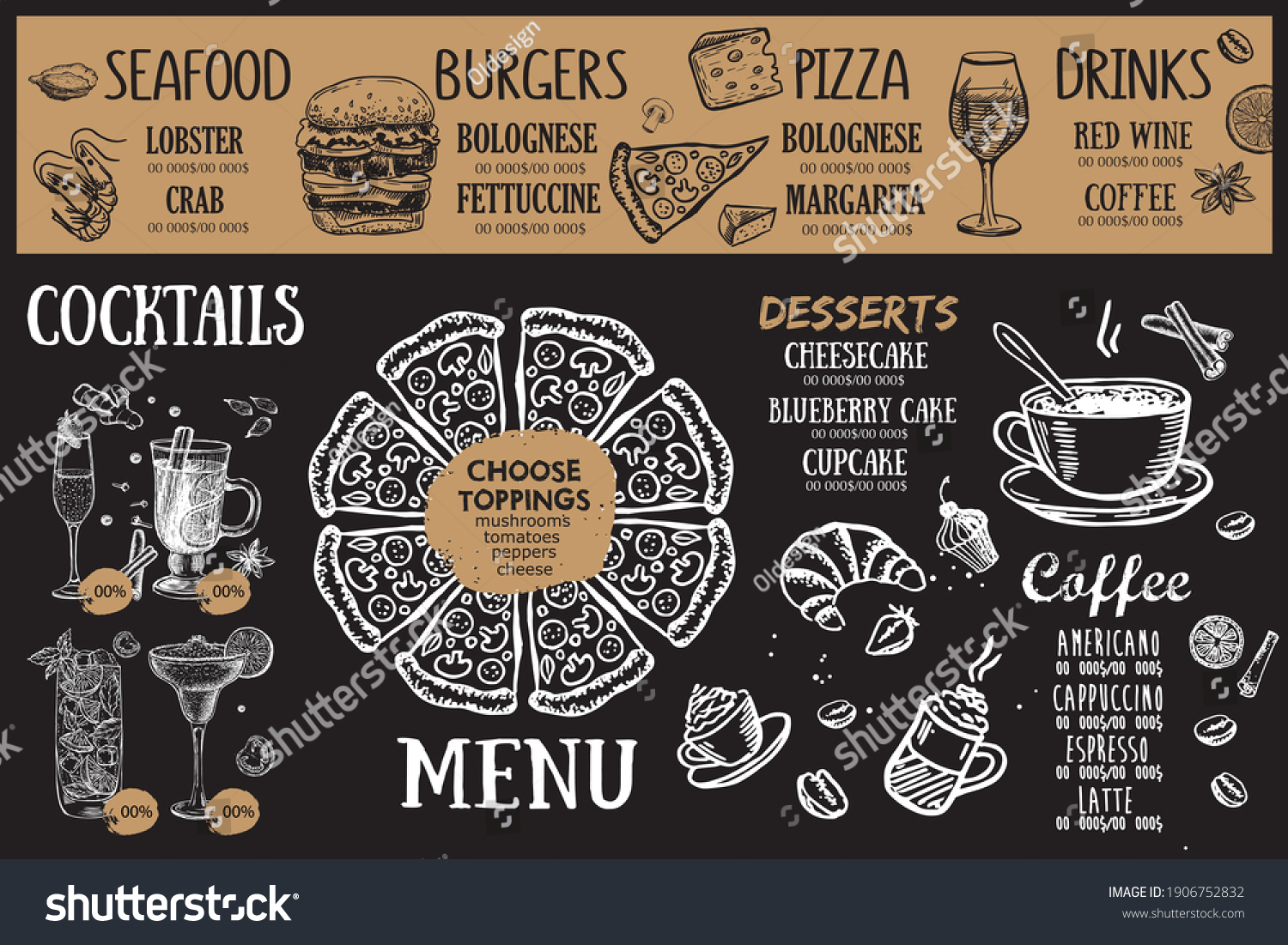 Menu Template Design Cafe Vector Handdrawn Stock Vector (Royalty Free ...
