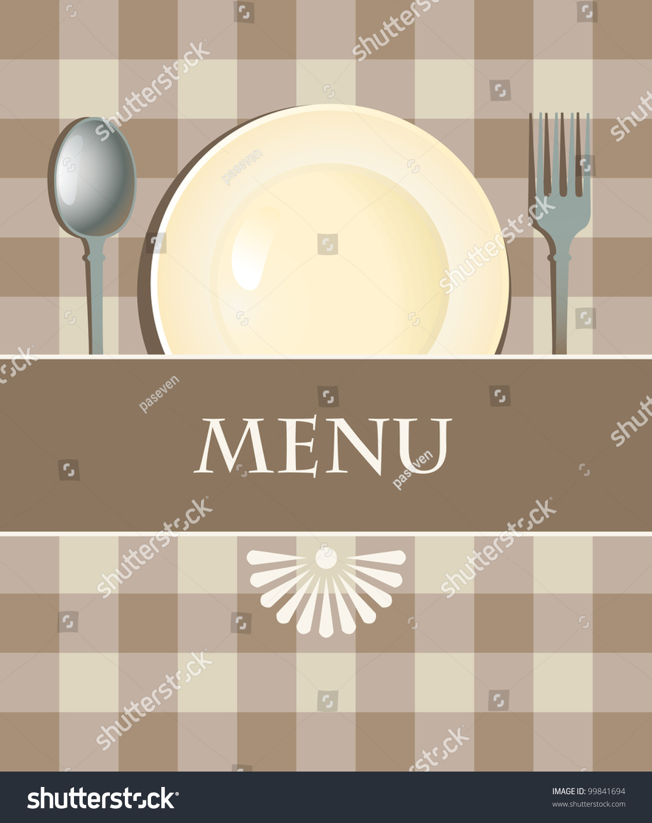 Menu Cutlery On Checkered Background Stock Vector (Royalty Free ...