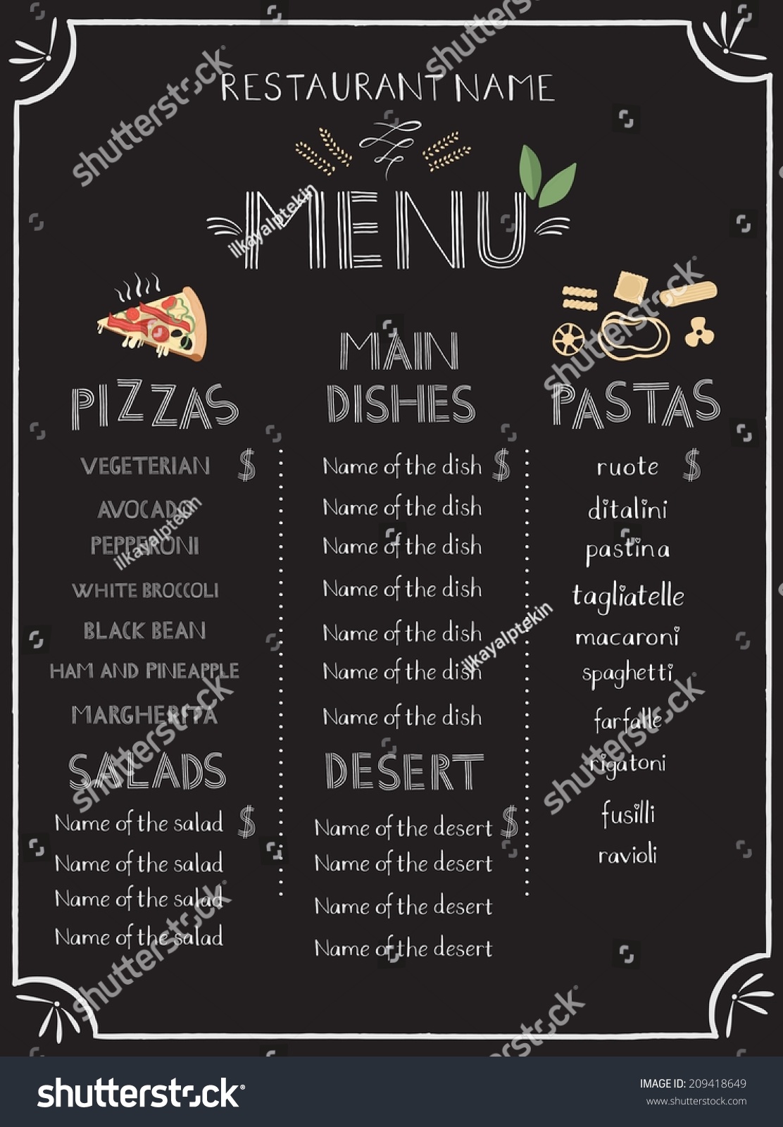 Menu Hand Lettering Template Stock Vector (Royalty Free) 209418649
