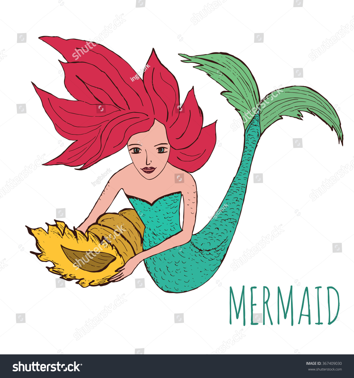 Mermaid Shell Vector Illustration Stock Vector (Royalty Free) 367409030 ...
