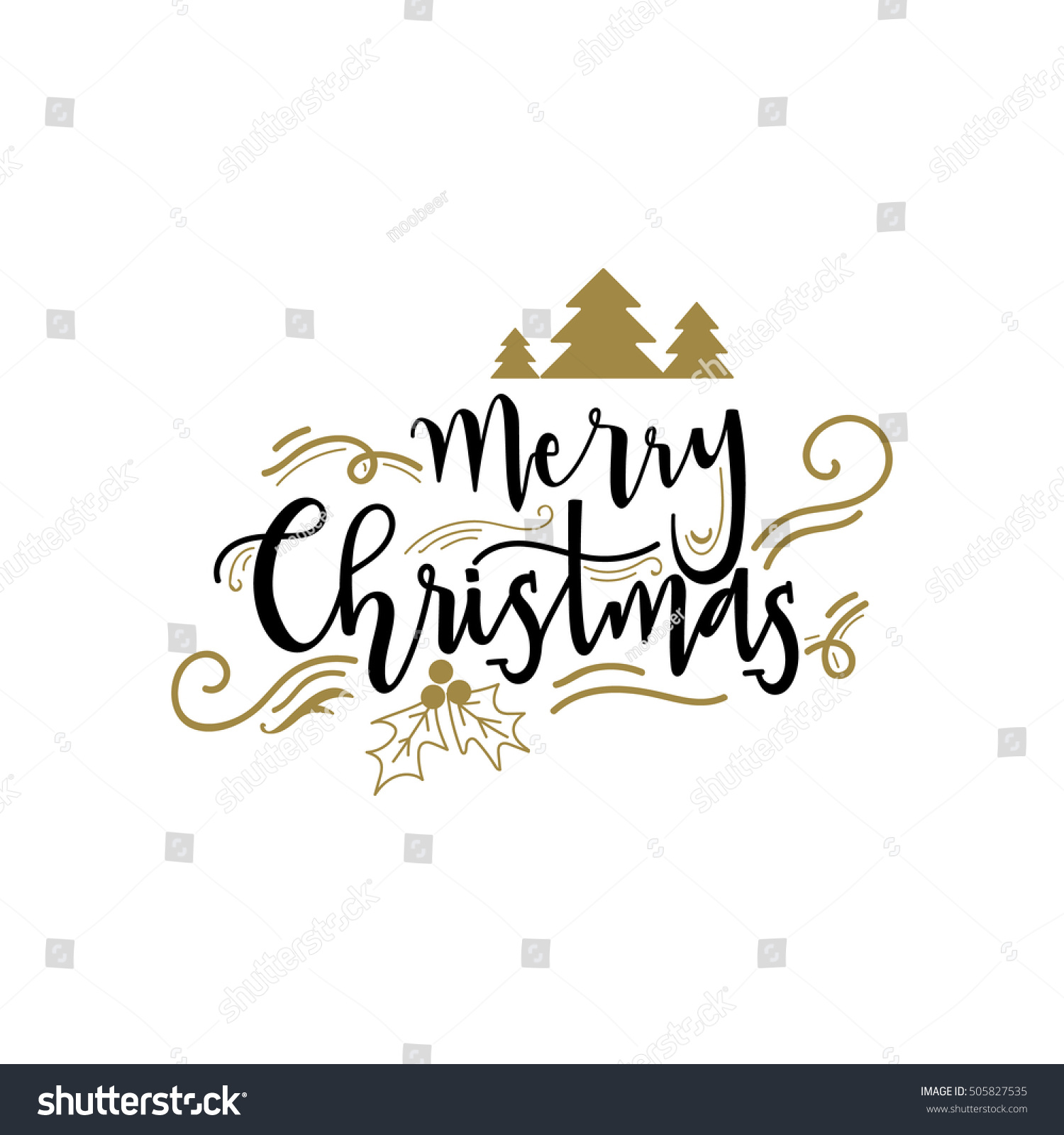 Merry Christmas Hand Drawn Letter Calligraphy Text For Decoration