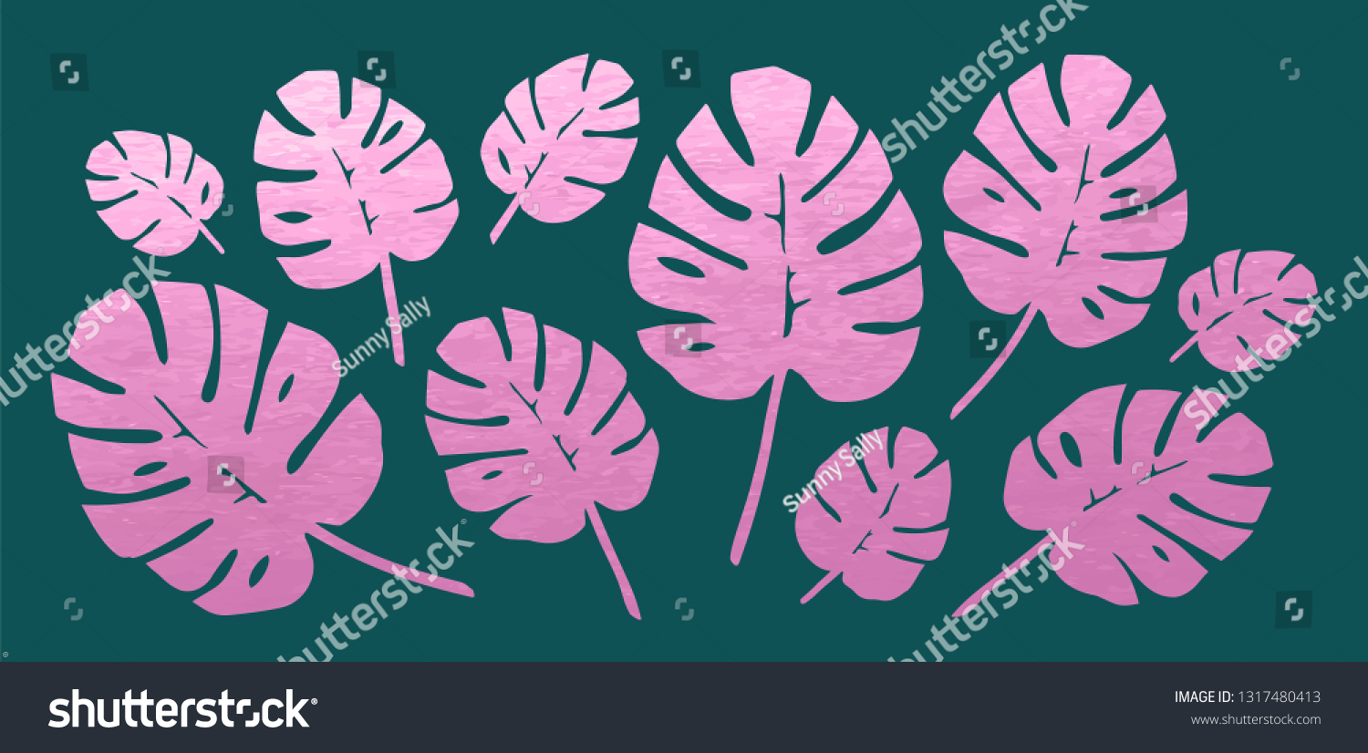 Metallic Philodendron Leaves Set Vector Stock Vector (Royalty Free) 1317480413