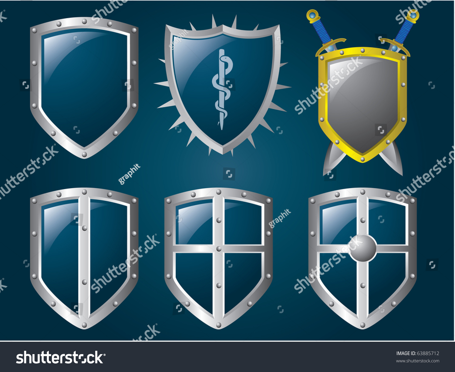 Metallic Shiny Shields Set Stock Vector (Royalty Free) 63885712