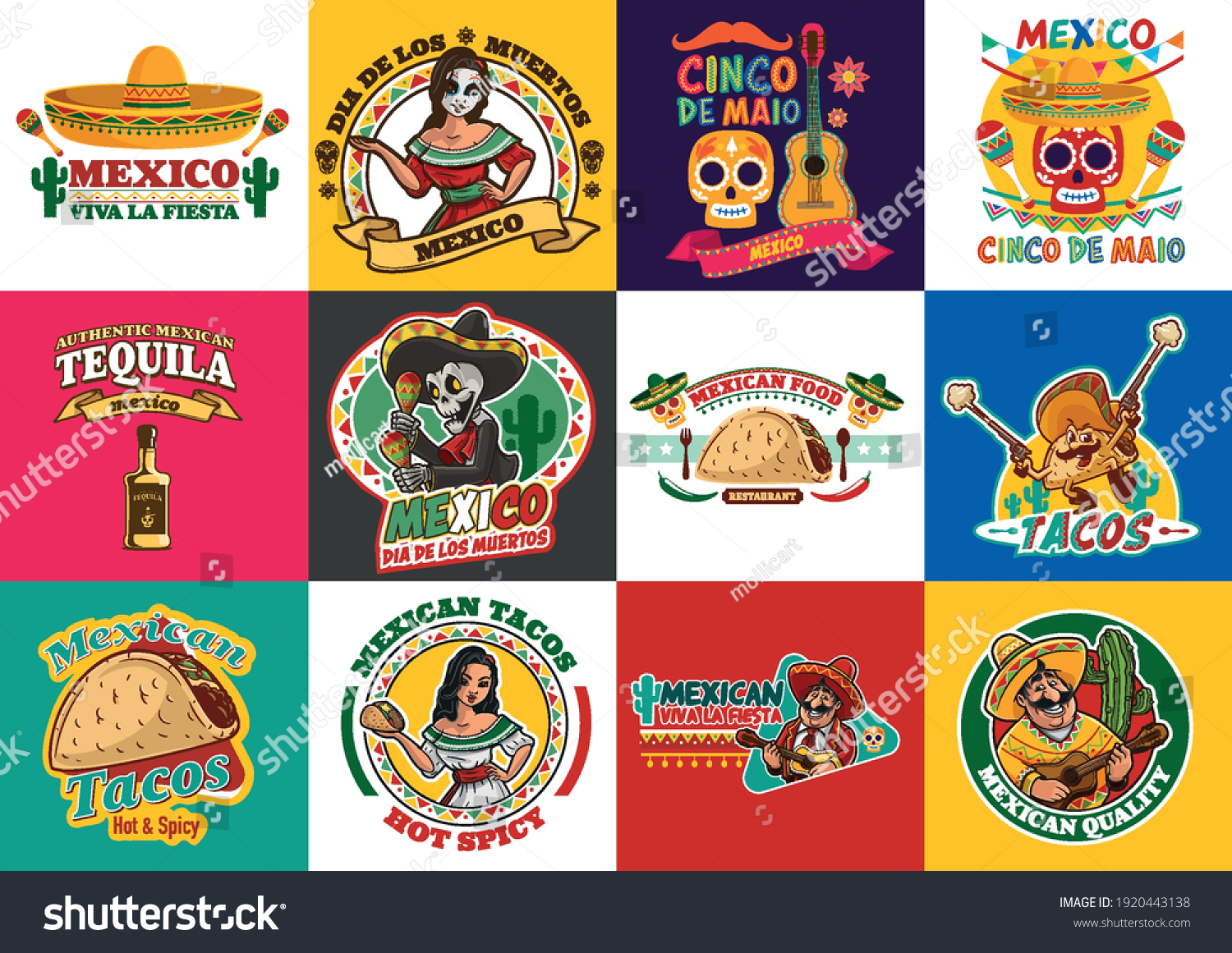 Mexican Logos Graphics Labels Set Stock Vector (Royalty Free) 1920443138