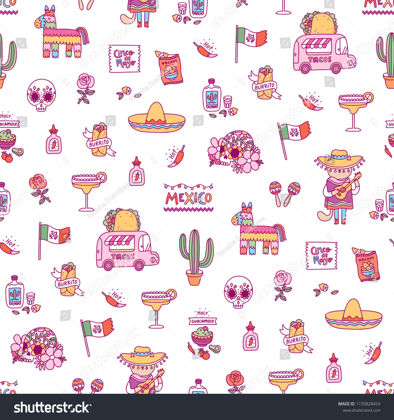 Mexican Symbols Vector Seamless Pattern Stock Vector (Royalty Free ...