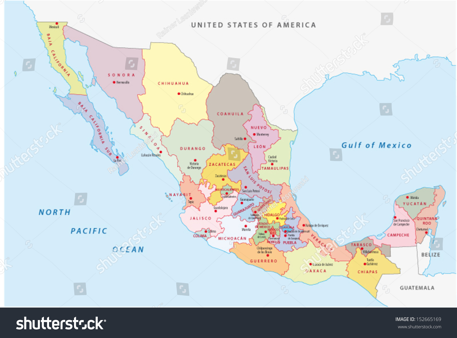 Mexico Administrative Map 库存矢量图（免版税）152665169 | Shutterstock