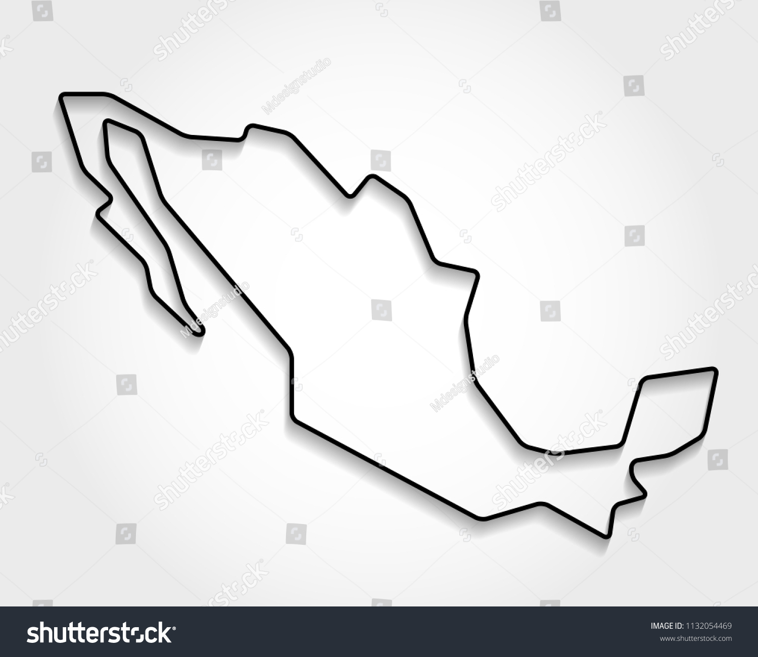 Mexico Black Outline Map Shadow Concept Stock Vector (Royalty Free ...