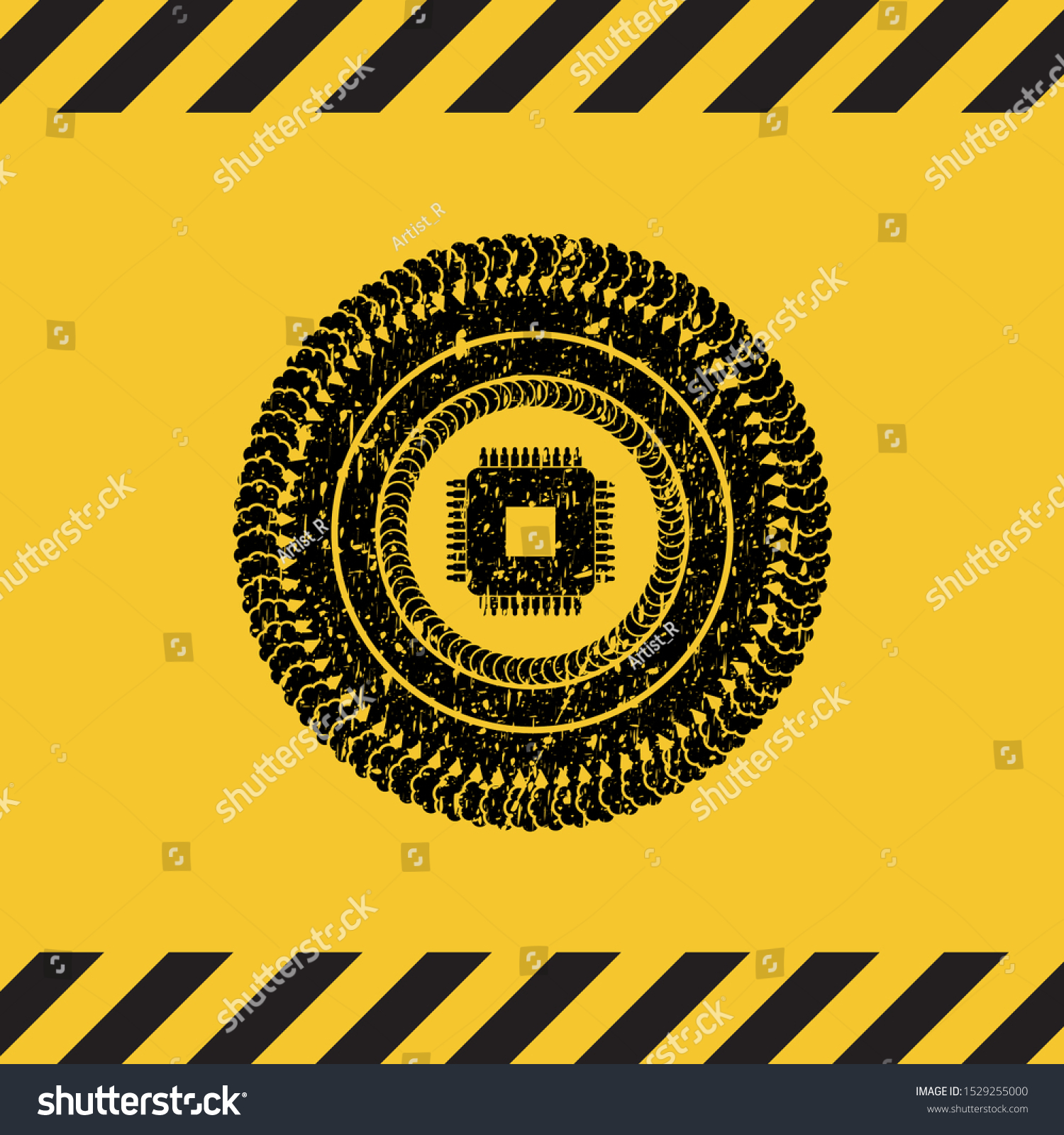 Microchip Microprocessor Icon Black Grunge Emblem Stock Vector (Royalty ...