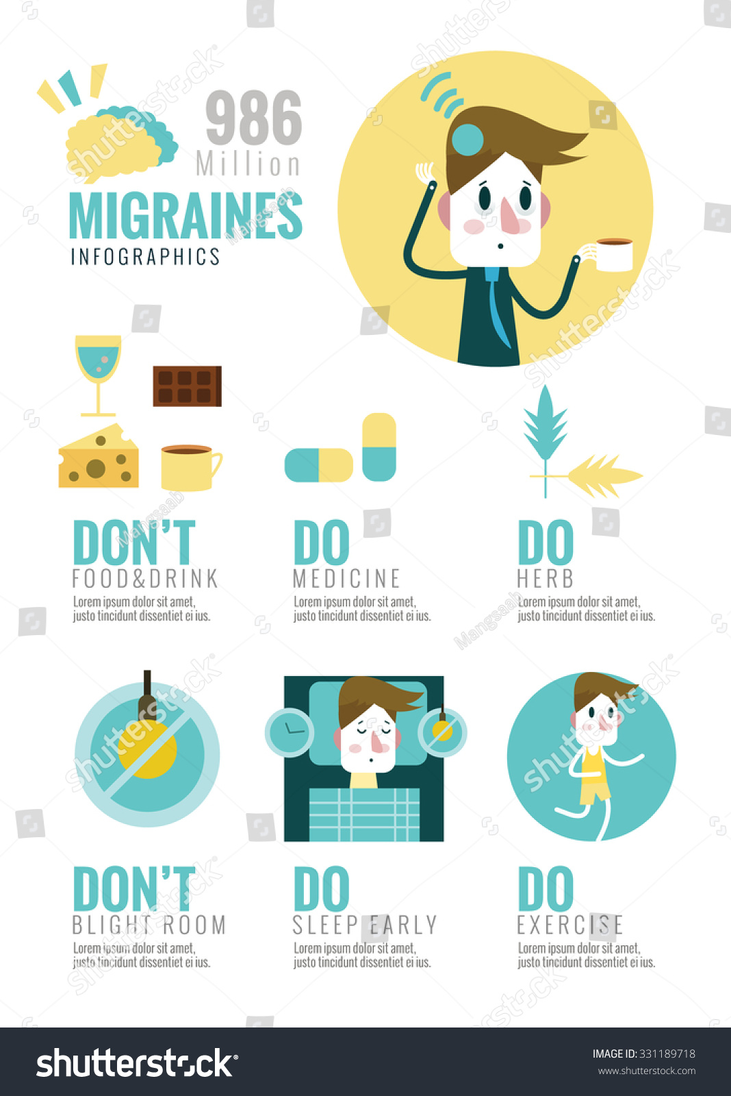 Migraines Infographics Flat Design Elements Vector Stock Vector ...