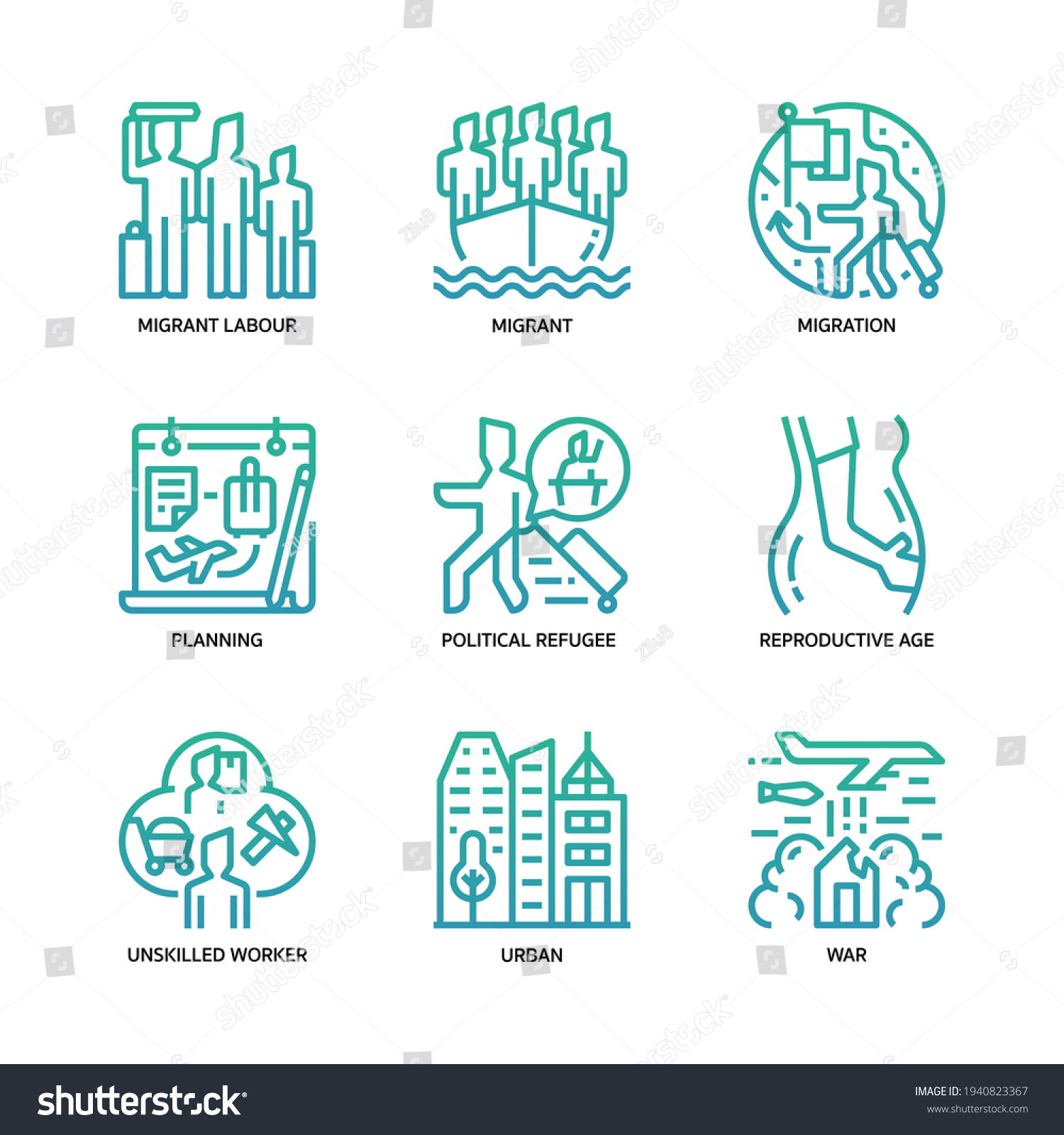Migration Icons Set Gradient Style Stock Vector (Royalty Free ...