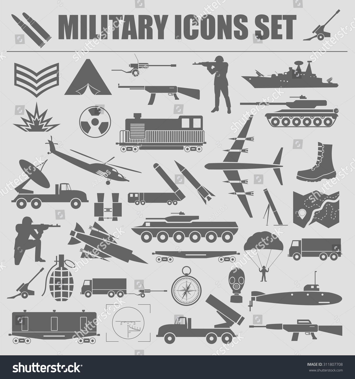 Vektor Stok Military Icon Set Kit Vector Illustration (Tanpa Royalti ...
