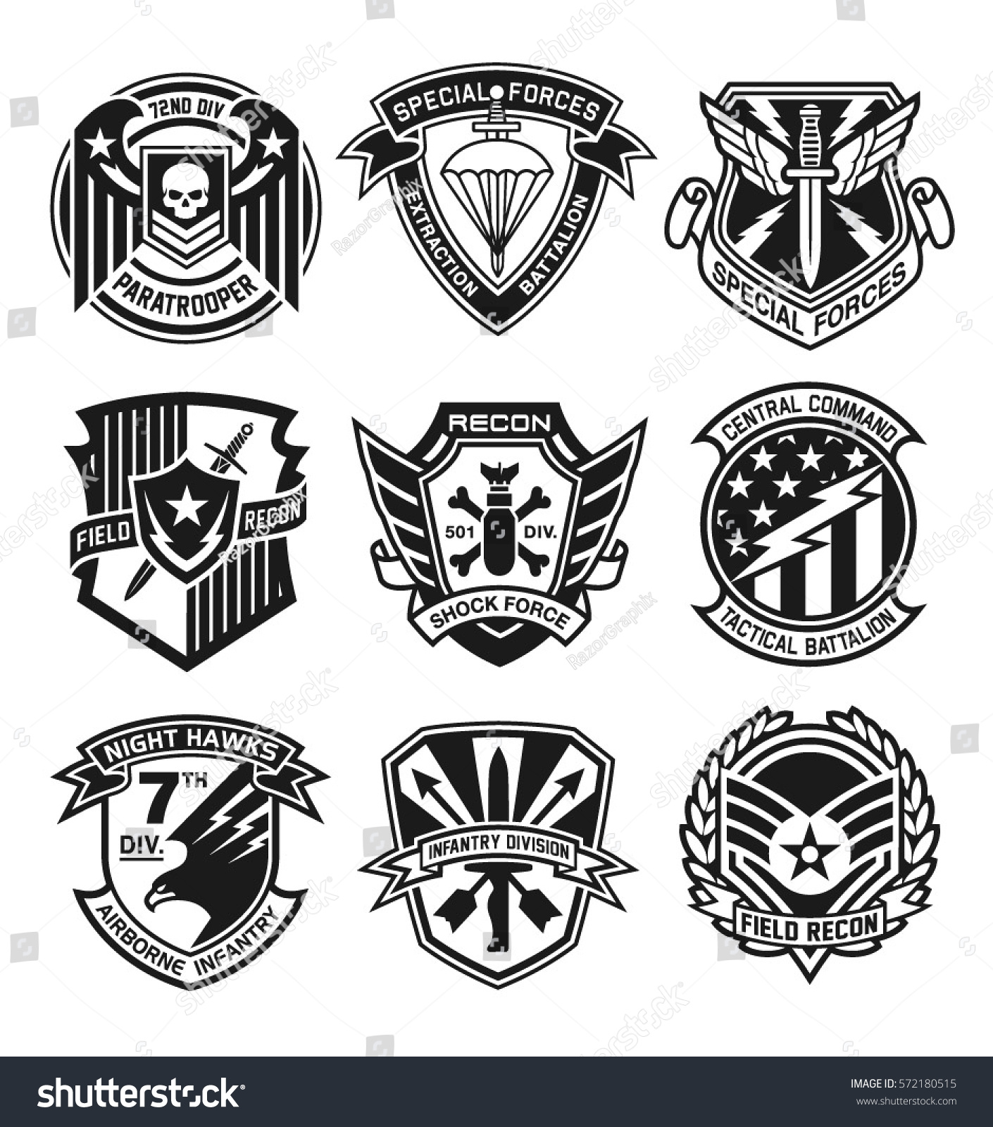 Military Patch Emblem Badges Stock Vector (Royalty Free) 572180515 ...