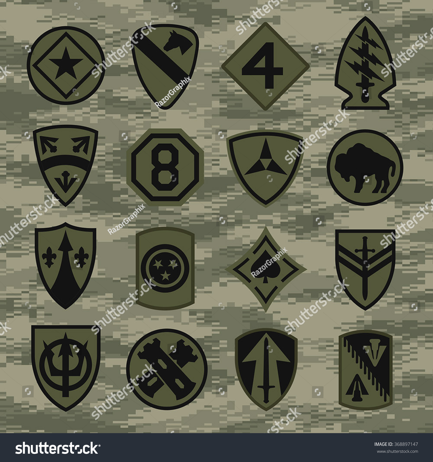 Military Unit Patch Insignia Set Green Stock Vector (Royalty Free ...
