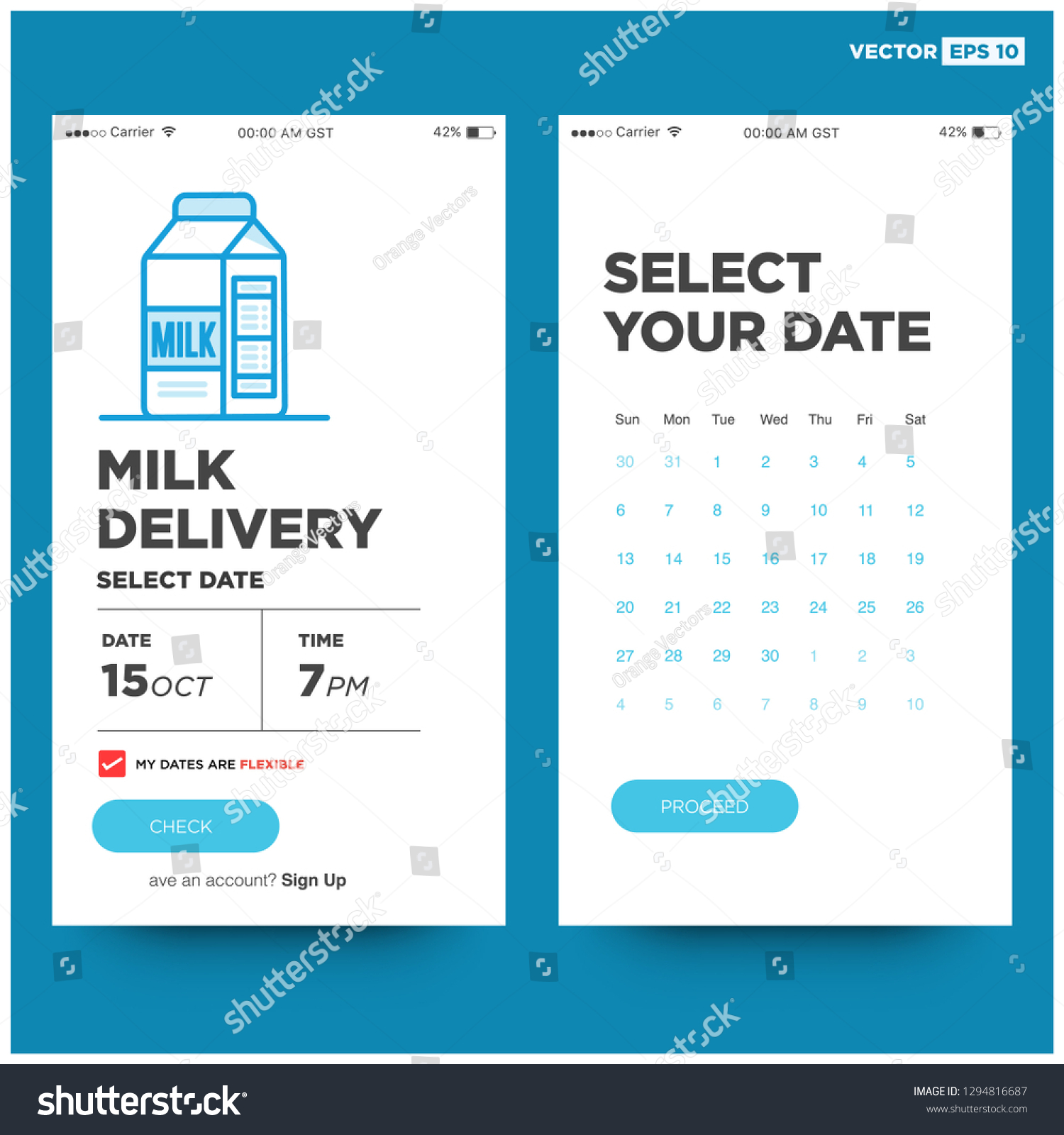 Milk Delivery Grocery App Interface Design Stock Vector (Royalty Free ...