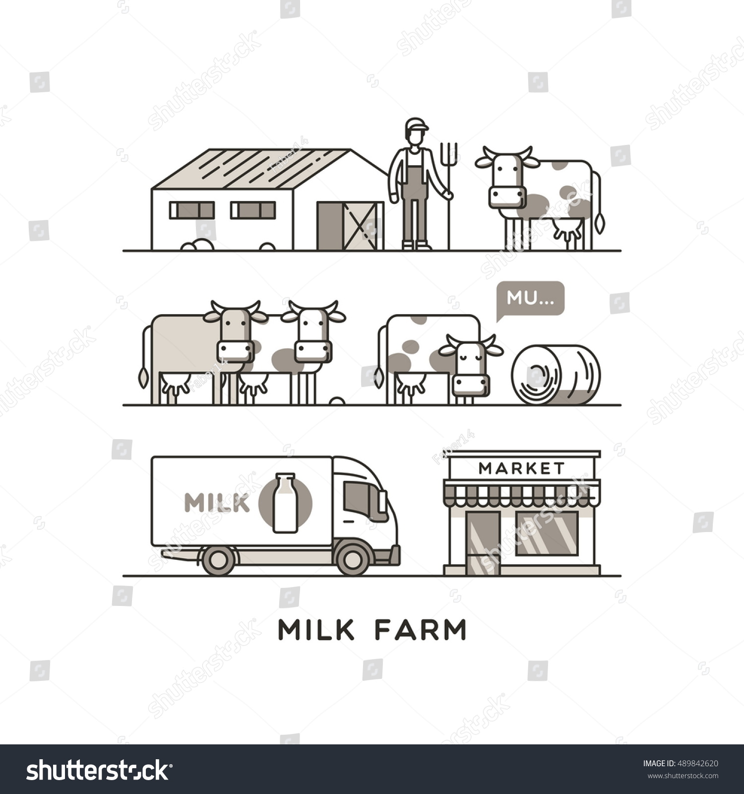 Milk Farm Vector Illustration Linear Graph: เวกเตอร์สต็อก (ปลอดค่า ...