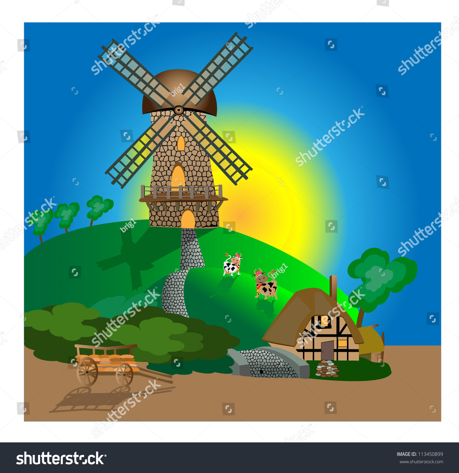 Mill On Hill Stock Vector (Royalty Free) 113450899 | Shutterstock