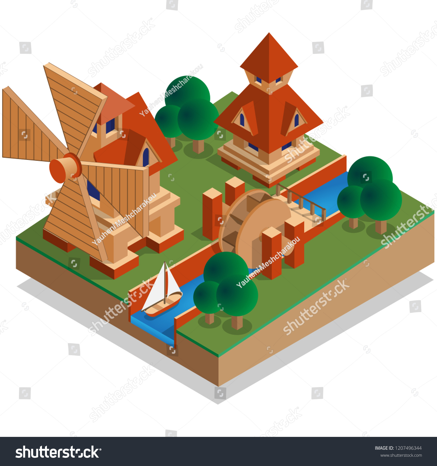Mills Isometric Vector Illustration Stock Vector (Royalty Free ...