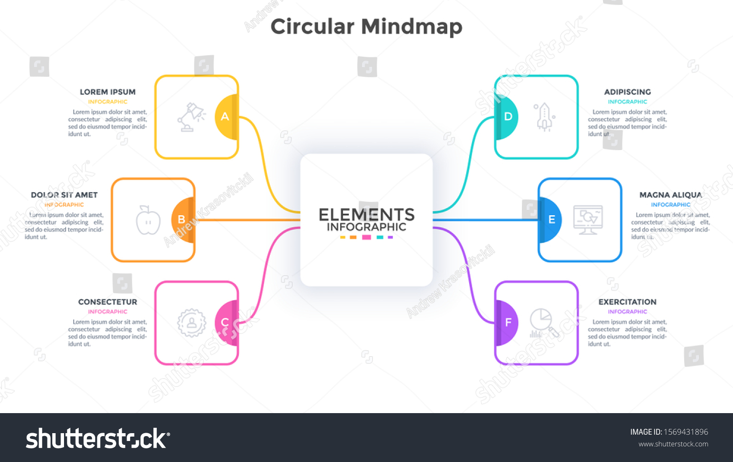 Mind Map 6 Paper White Rectangular Stock Vector (Royalty Free) 1569431896