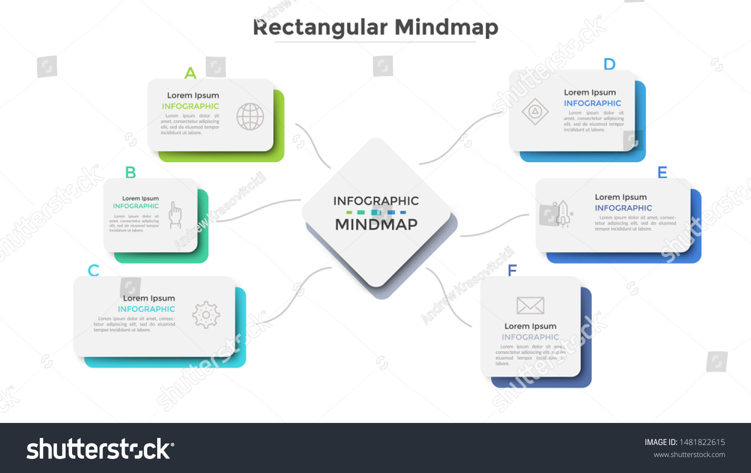 Mind Map Six Paper White Elements Stock Vector (Royalty Free ...