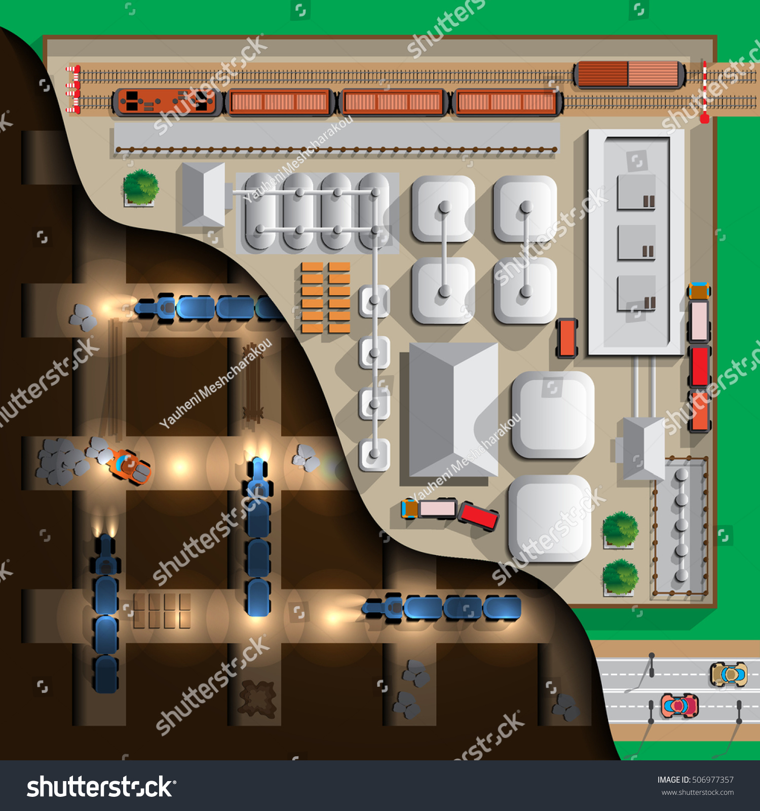 Mine Infrastructure View Above Vector Illustration Stock Vector ...