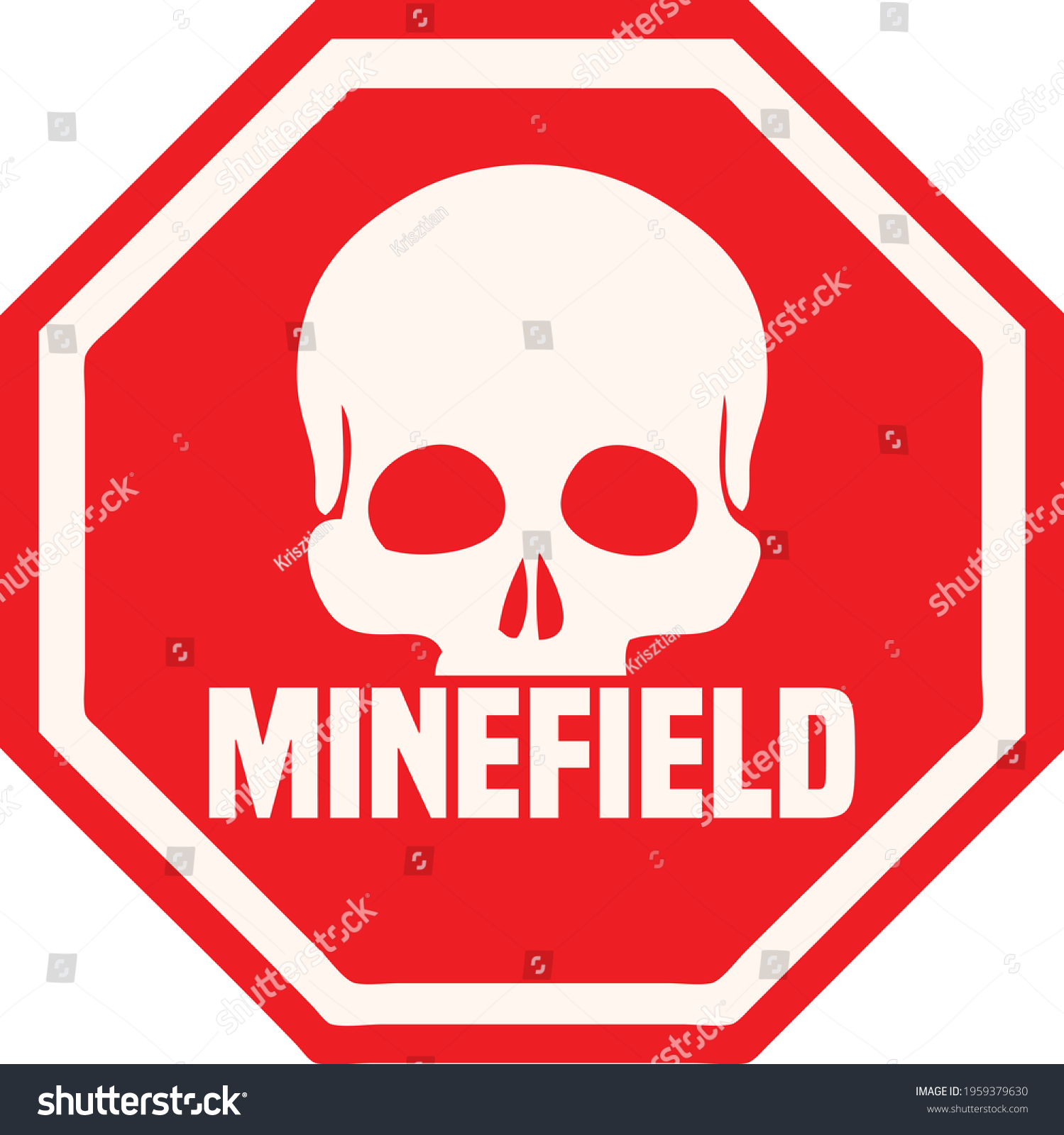 Minefield Red Octagonal Shaped Warning Sign Stock Vector (Royalty Free ...