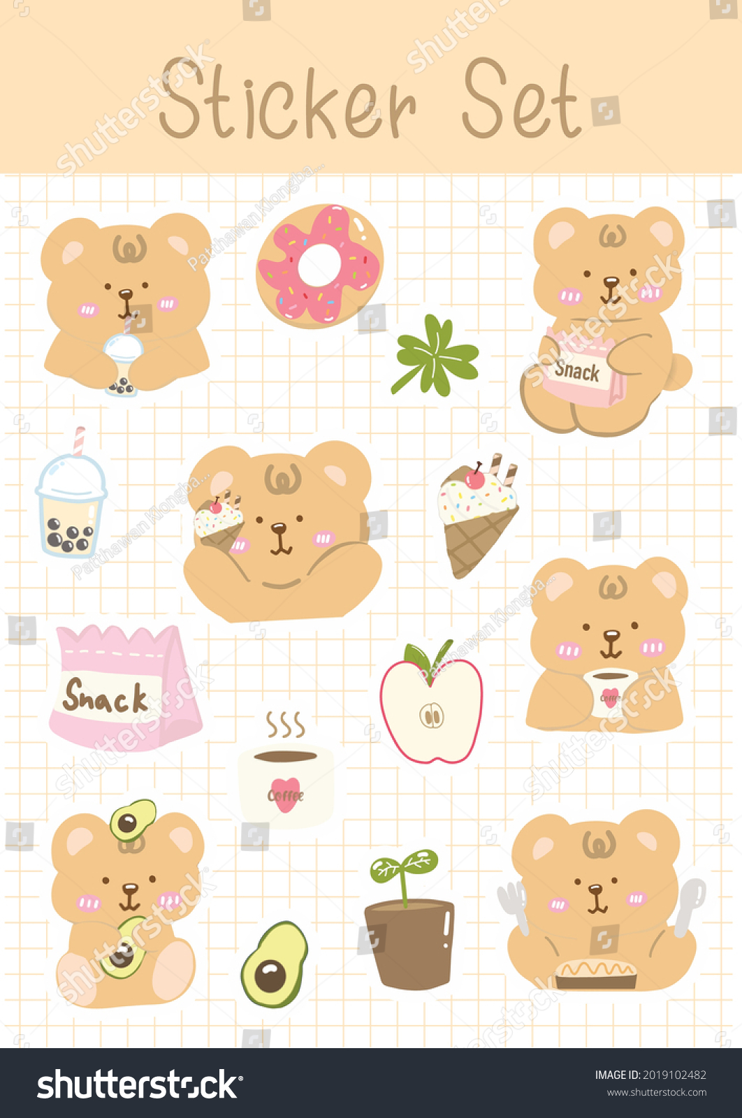 Mini Bear Sticker Set Cute Bear Stock Vector (Royalty Free) 2019102482