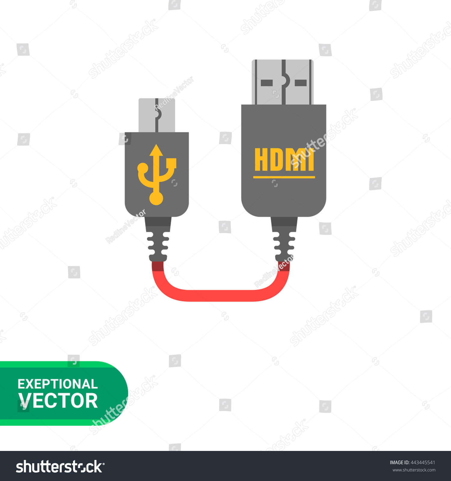 Mini Usb Hdmi Cable Stock Vector (Royalty Free) 443445541