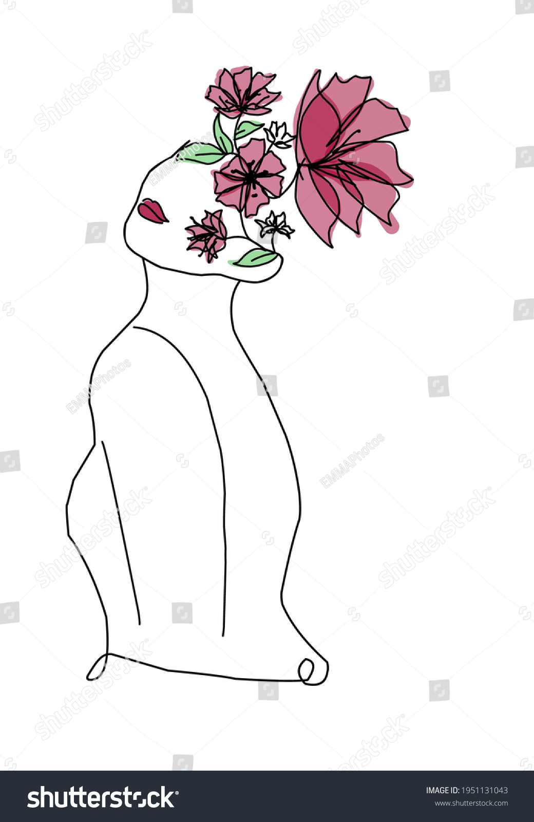Minimalist Woman One Line Drawing Flower Stock Vector Royalty Free