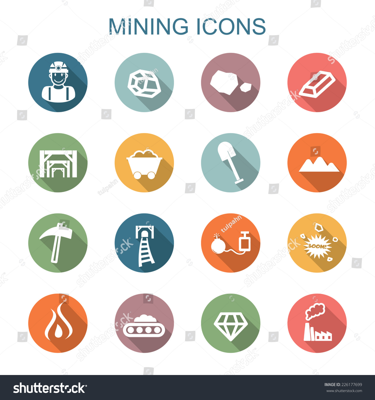 Mining Long Shadow Icons, Flat Vector Symbols - 226177699 : Shutterstock