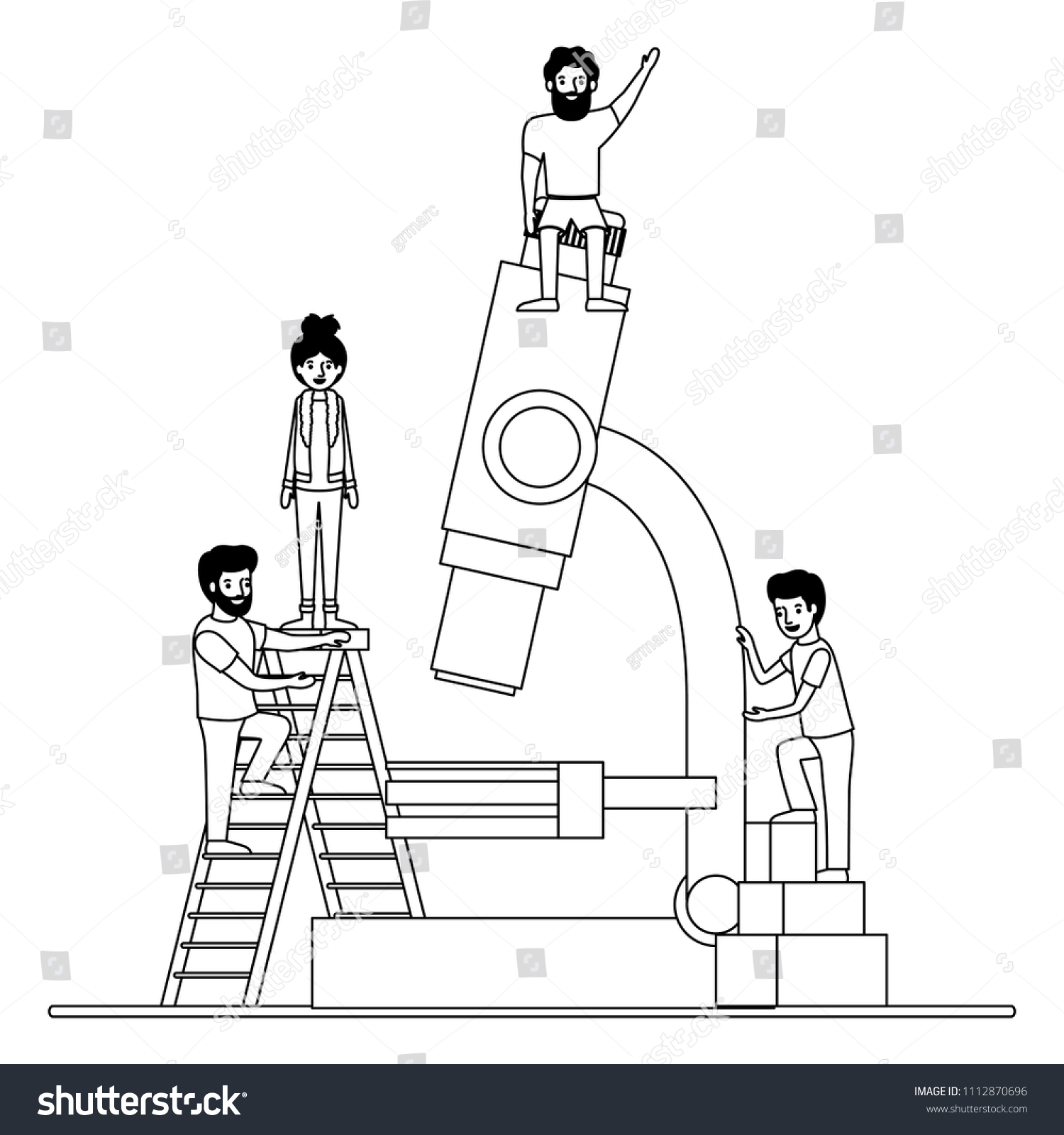 Minipeople Team Working Microscope Stock Vector (Royalty Free ...