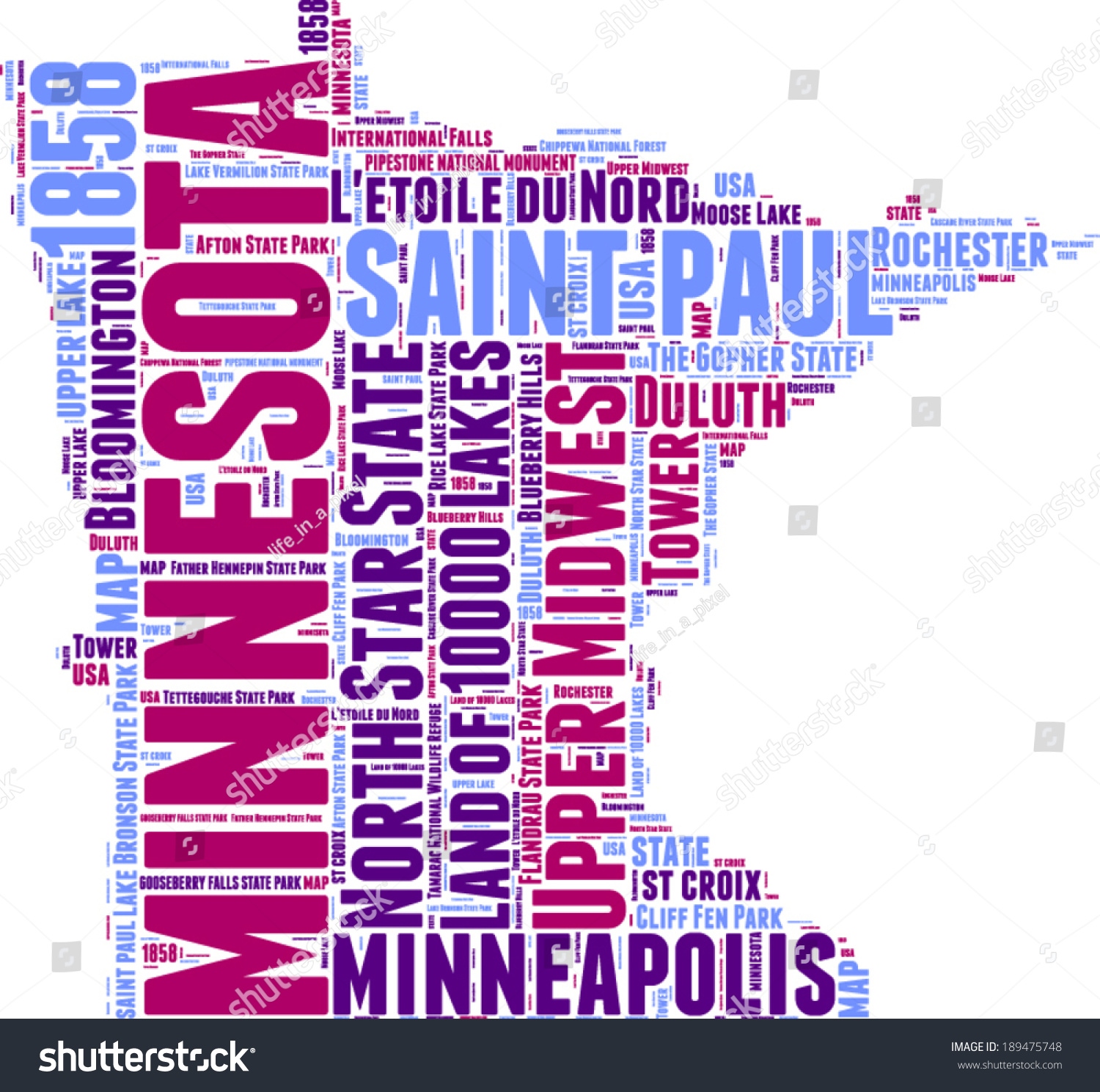 Minnesota Usa State Map Tag Cloud Stock Vector (Royalty Free) 189475748