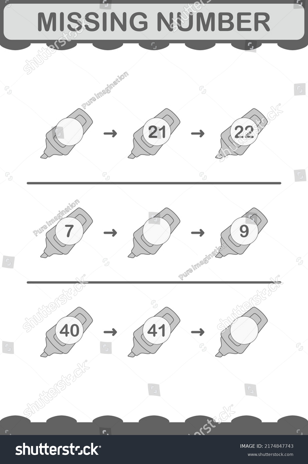 Missing Number Marker Worksheet Kids Stock Vector (Royalty Free ...