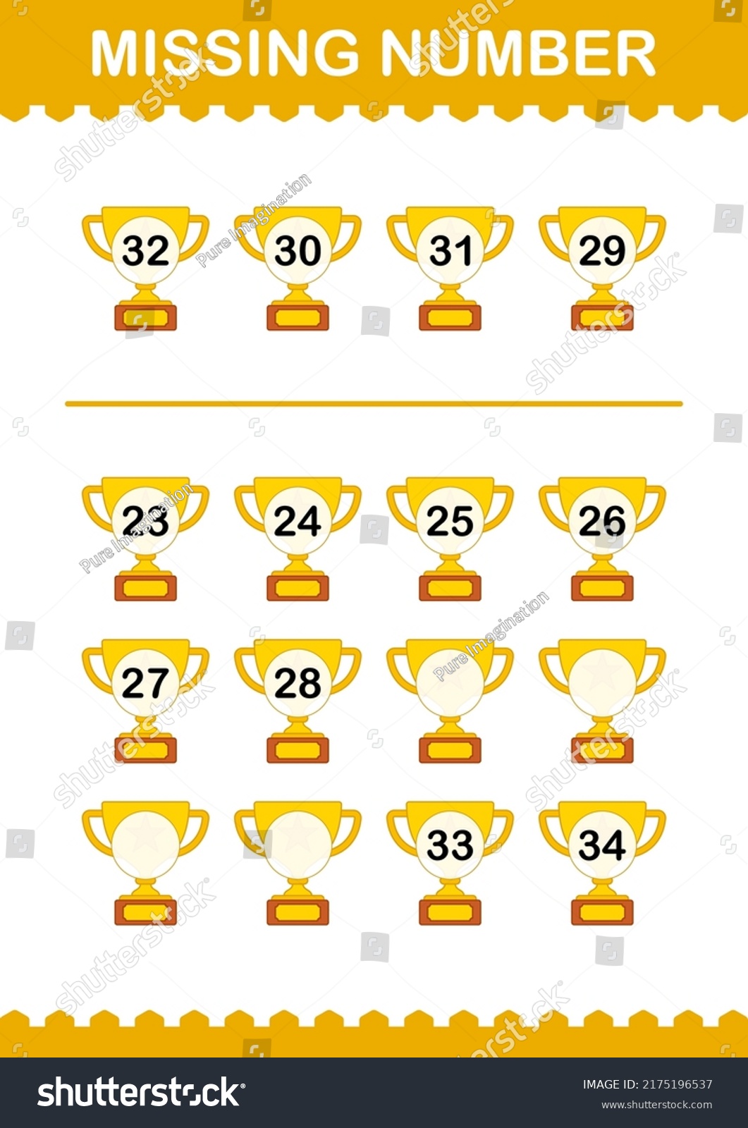 Missing Number Trophy Worksheet Kids Stock Vector (Royalty Free ...