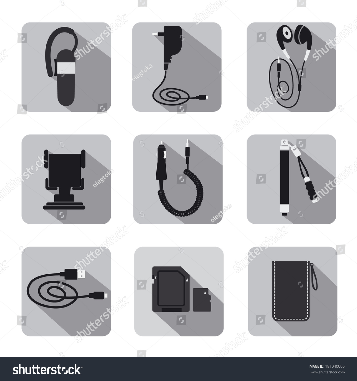 Mobile Accessories Icon Set Gray Scale Stock Vector (Royalty Free ...