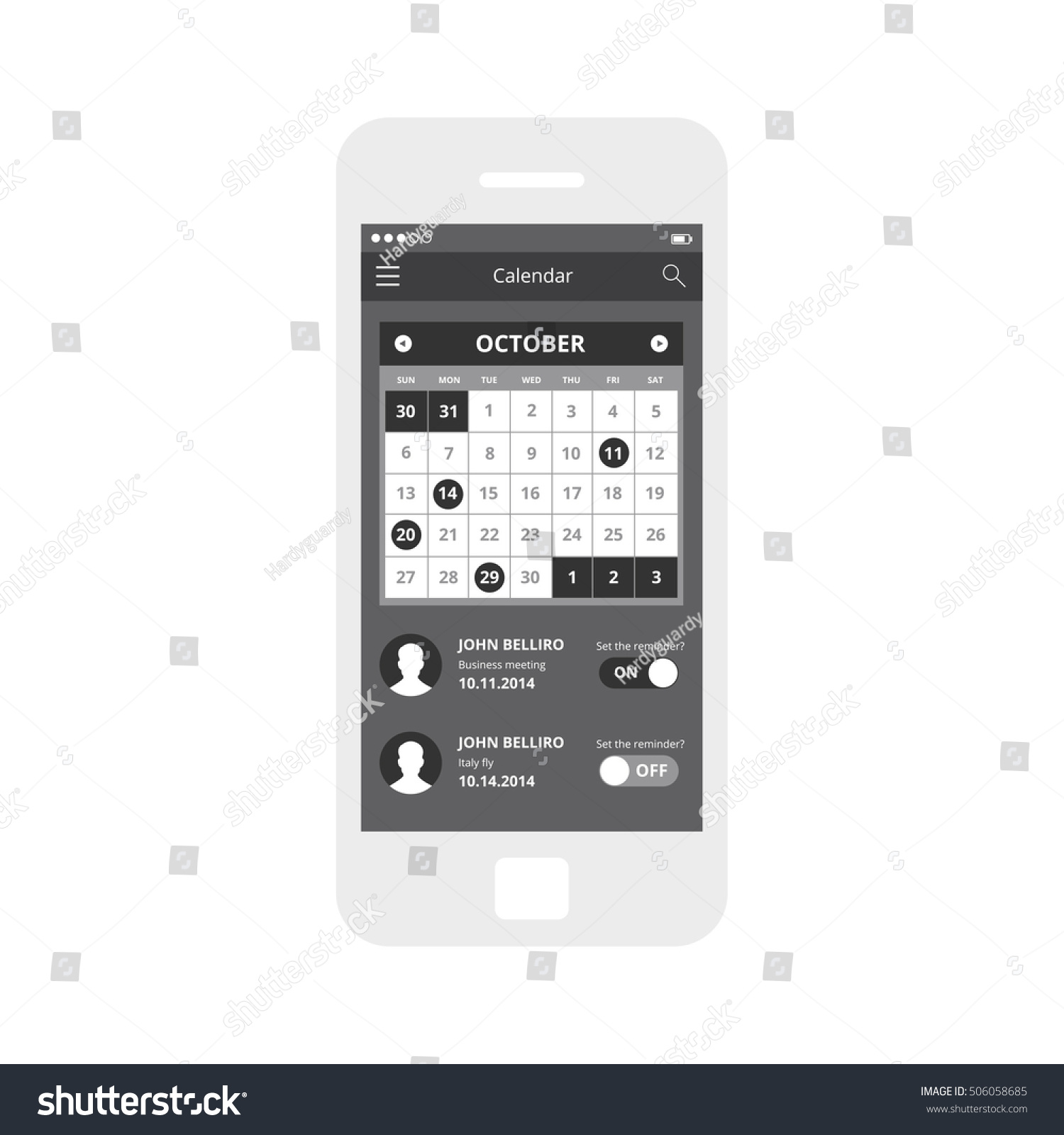 Mobile App Single Screen Ui Kit Stock Vector (Royalty Free) 506058685 ...