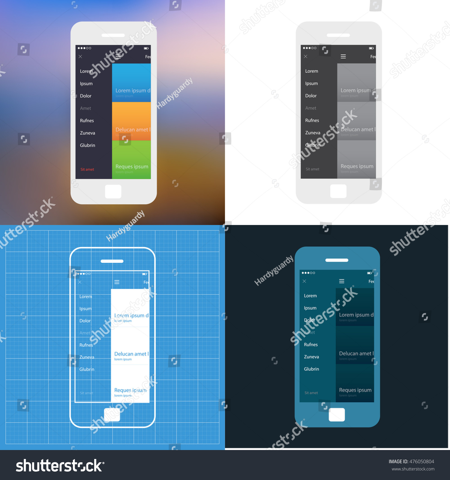 Mobile App Single Screen Ui Kit: vetor stock (livre de direitos) 476050804