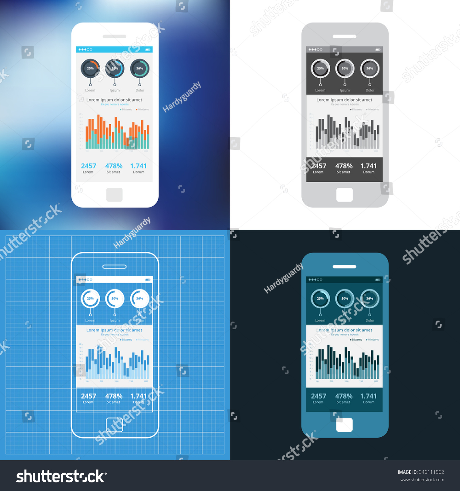 Mobile App Single Screen Ui Kit: vector de stock (libre de regalías ...