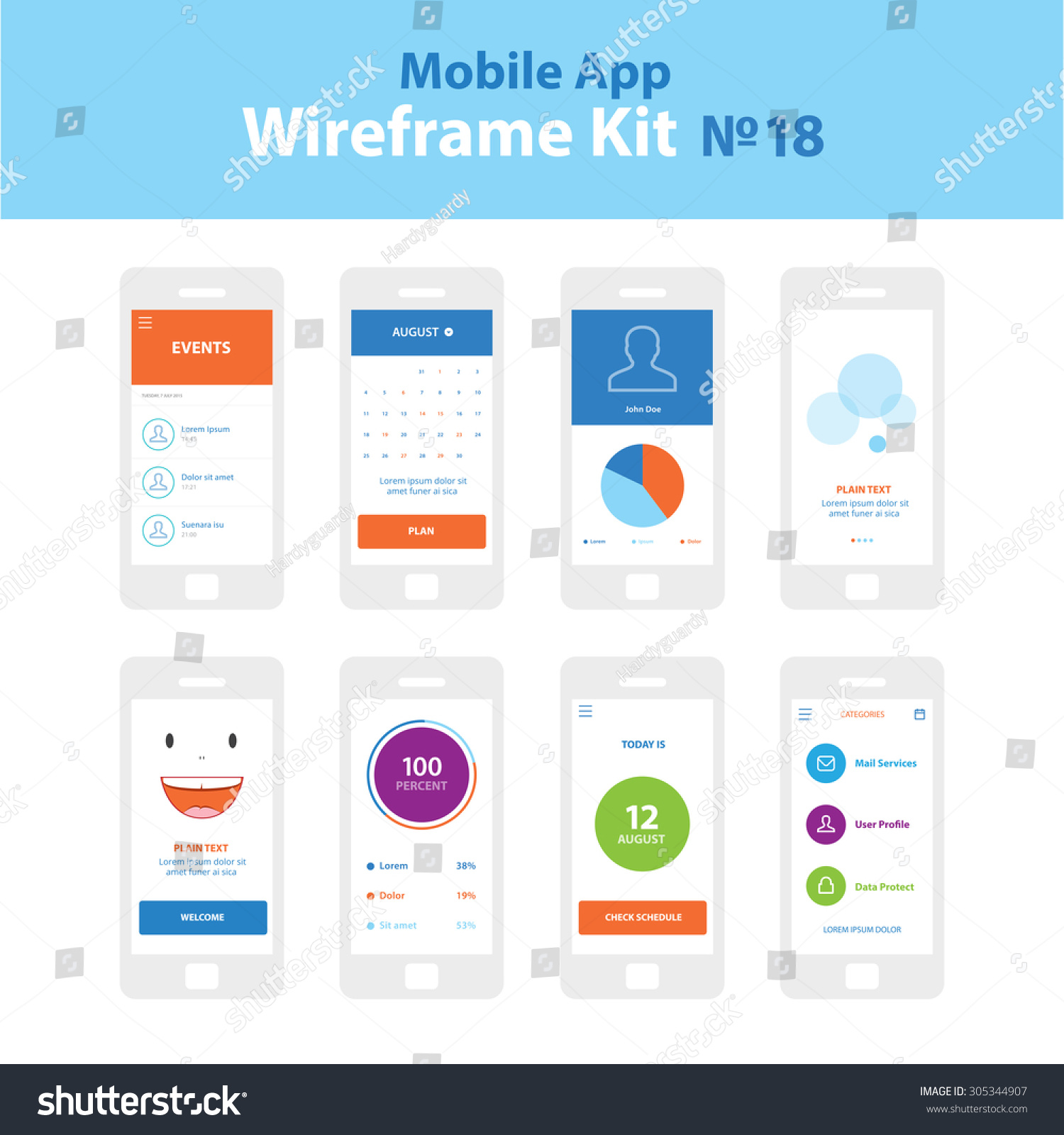 Mobile App Wireframe Ui Kit 18: vector de stock (libre de regalías ...