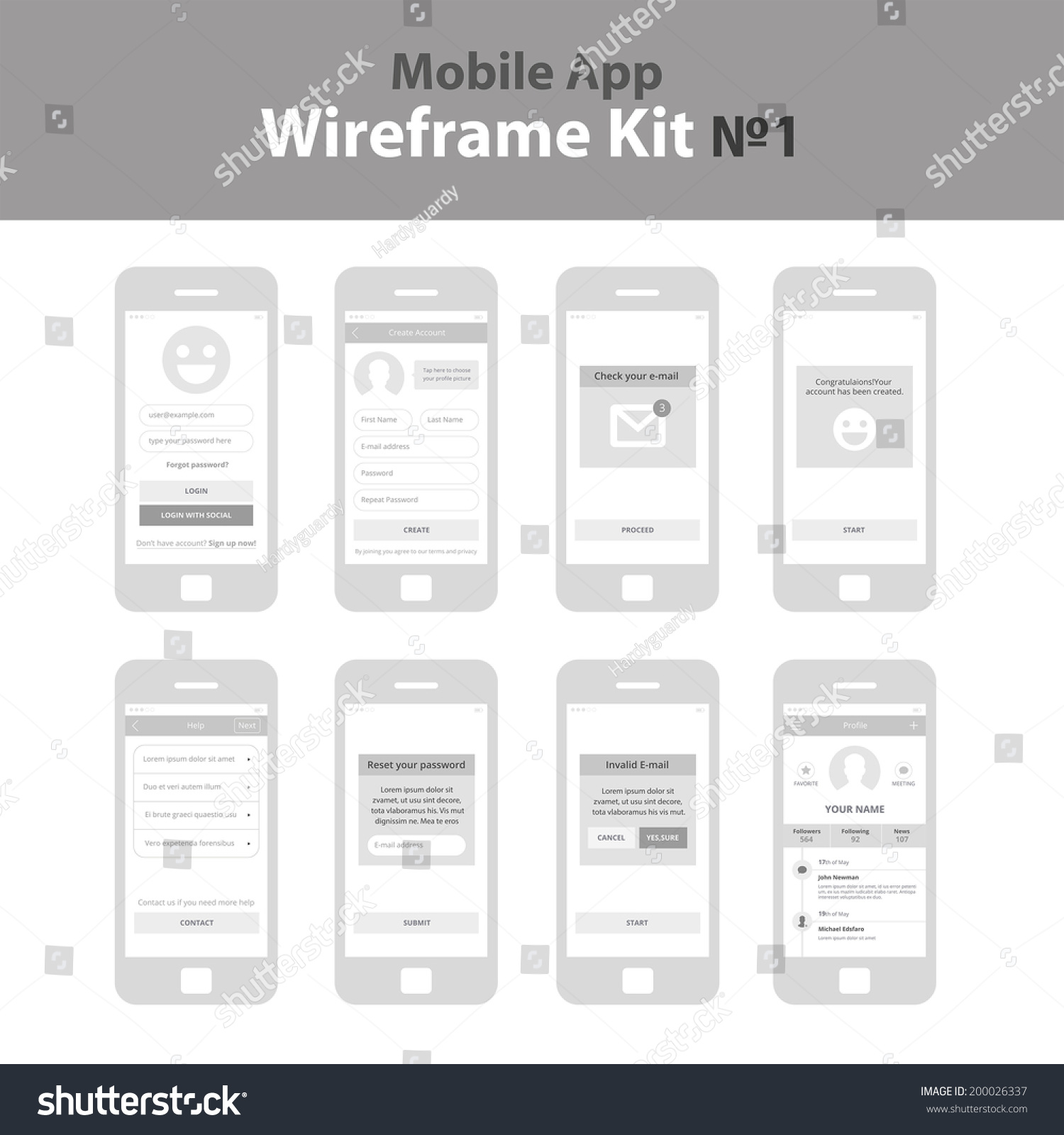 Mobile App Wireframe Ui Kit ?1. Splash Screen, Create Account, Check ...