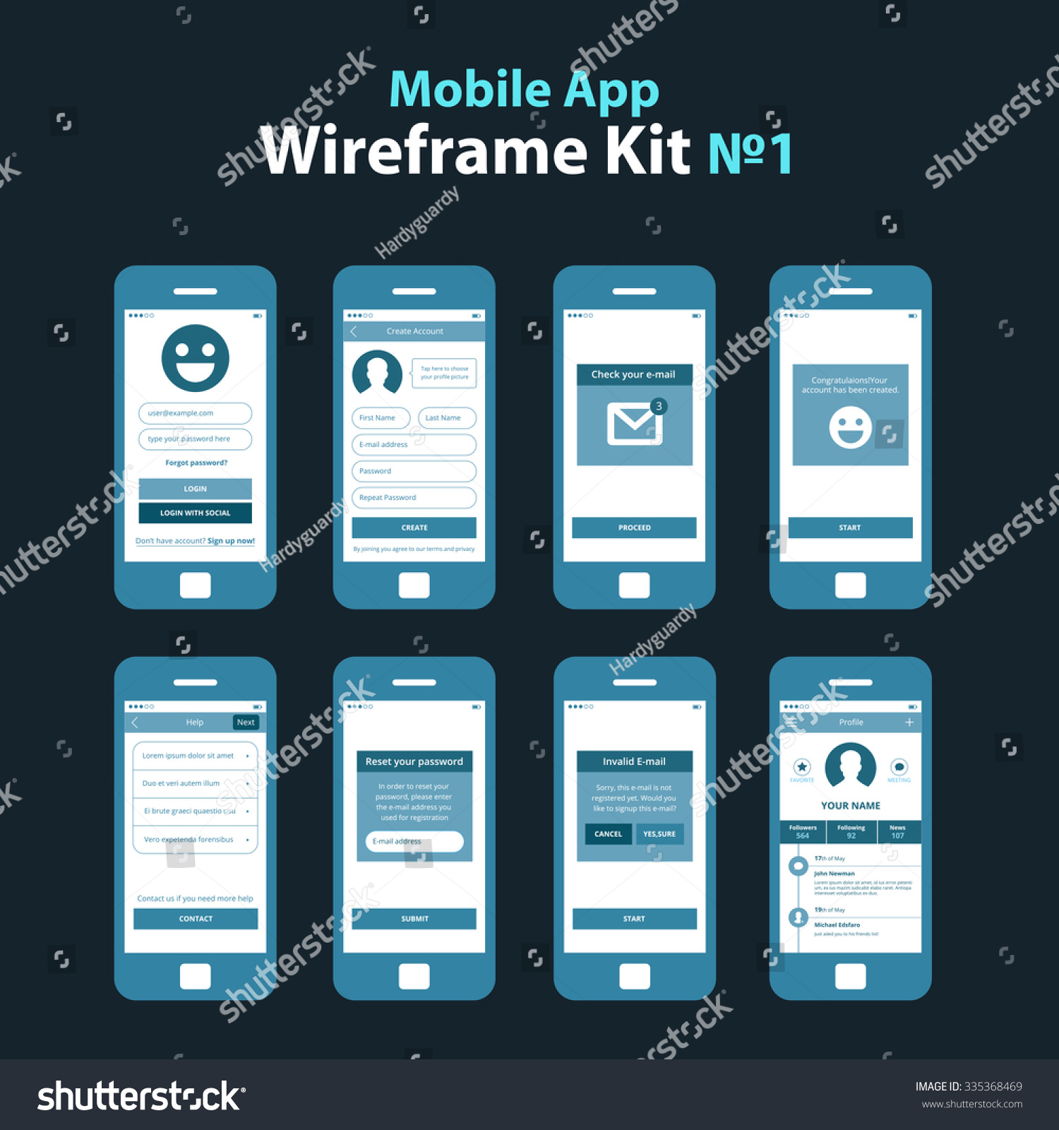 Mobile App Wireframe Ui Kit Splash Stock Vector (Royalty Free) 335368469