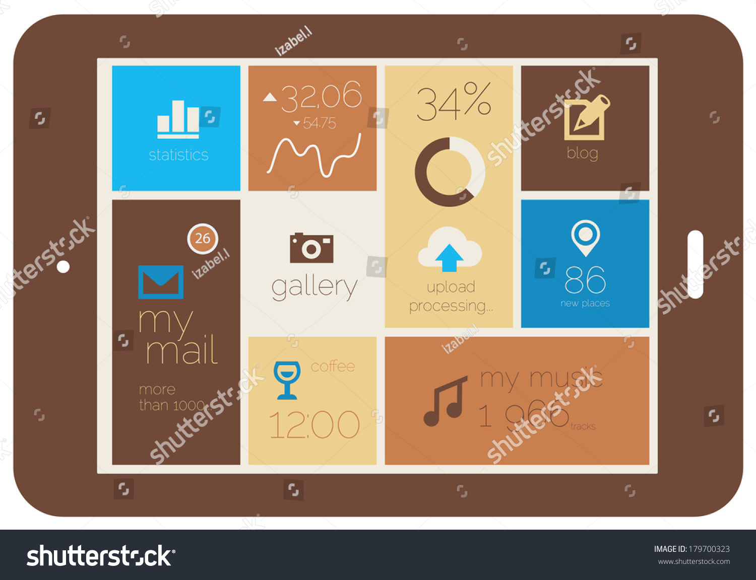 Mobile Flat Design Ui Template Beige Stock Vector (Royalty Free) 179700323