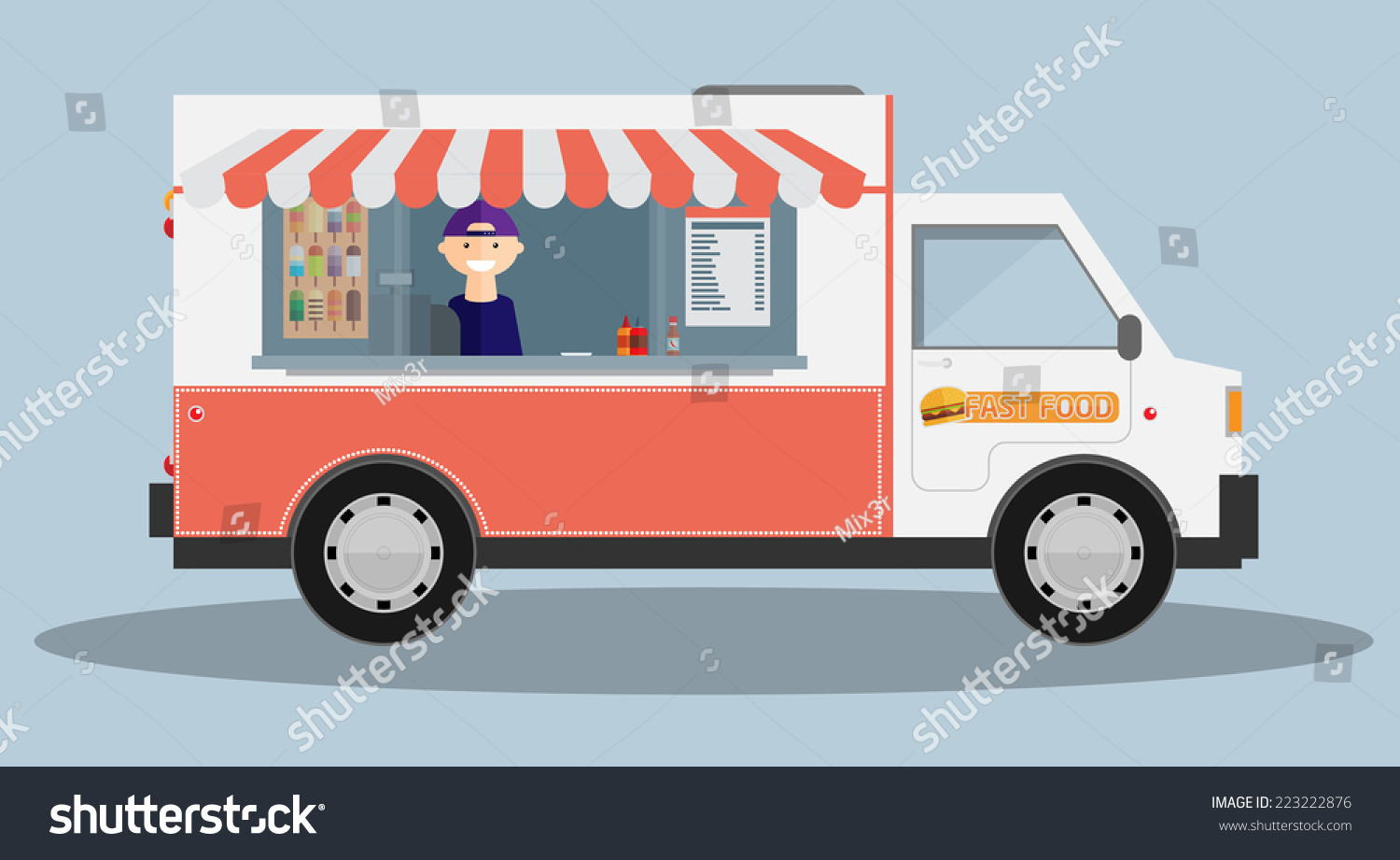 Mobile Food Car Vector: vetor stock (livre de direitos) 223222876 ...
