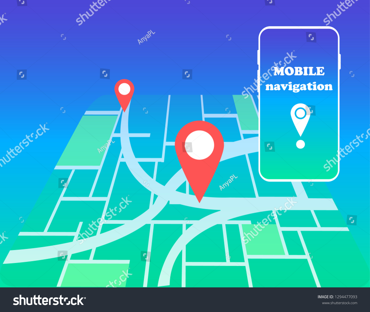 Mobile Navigation Concept Map Markers Smartphone Stock Vector (Royalty ...