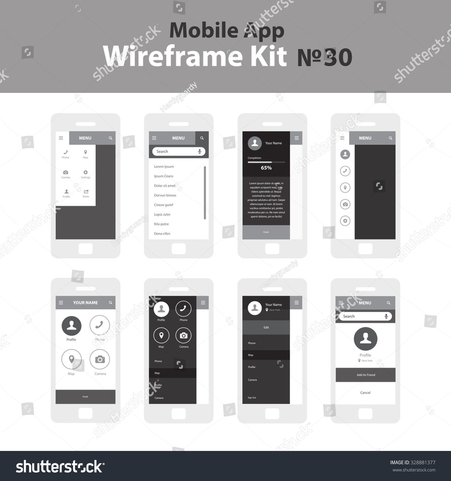 Mobile Wireframe App Ui Kit 30: vector de stock (libre de regalías ...