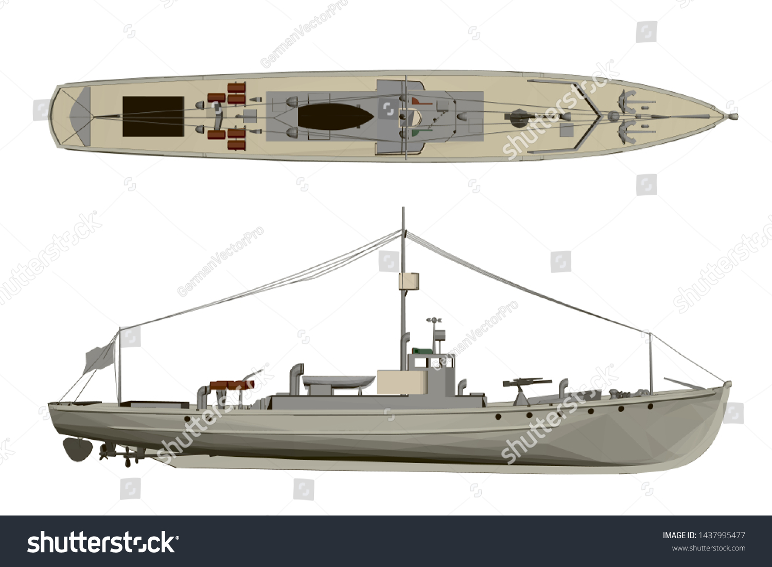 Model Warship Side View Top 3d: เวกเตอร์สต็อก (ปลอดค่าลิขสิทธิ์) 1437995477
