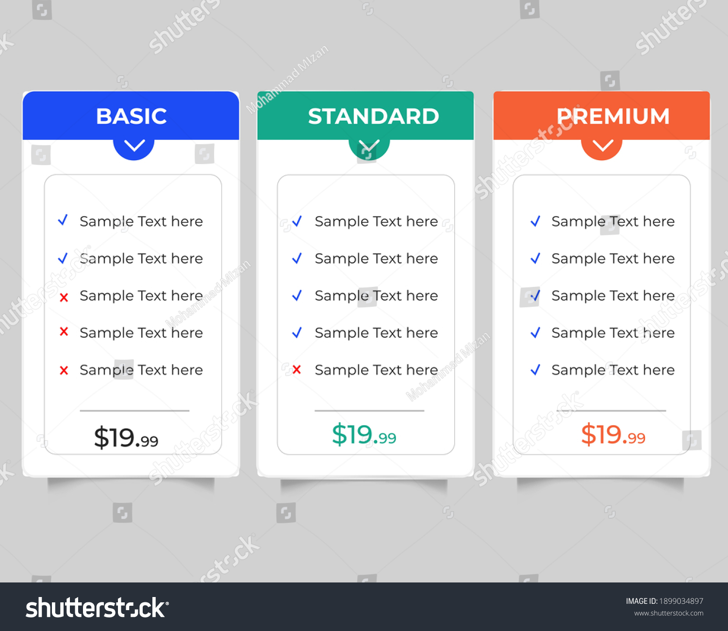Vektor Stok Modern Professional Pricing Table Pricing List (Tanpa ...