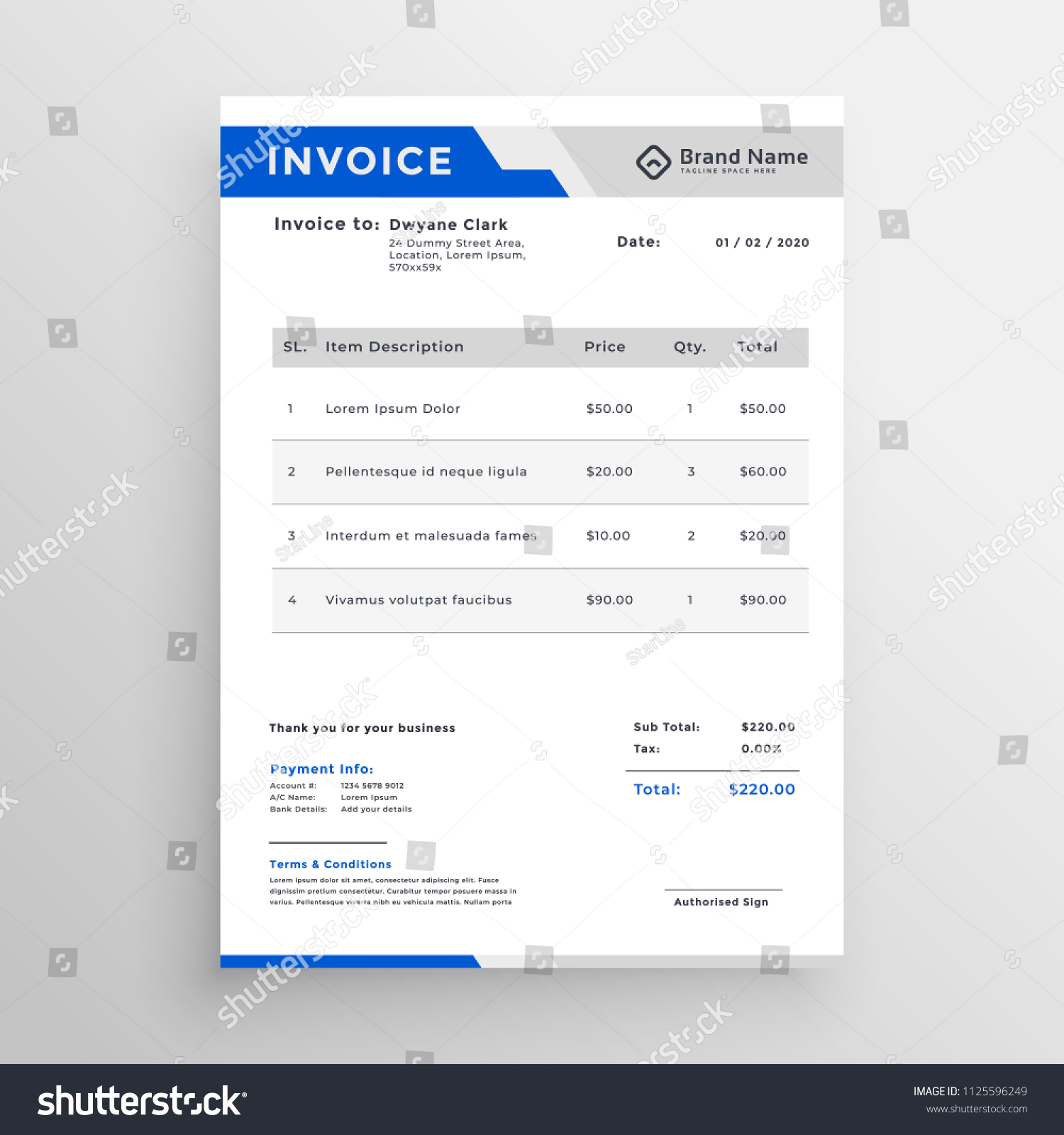 Modern Blue Invoice Template Design Stock Vector (Royalty Free ...