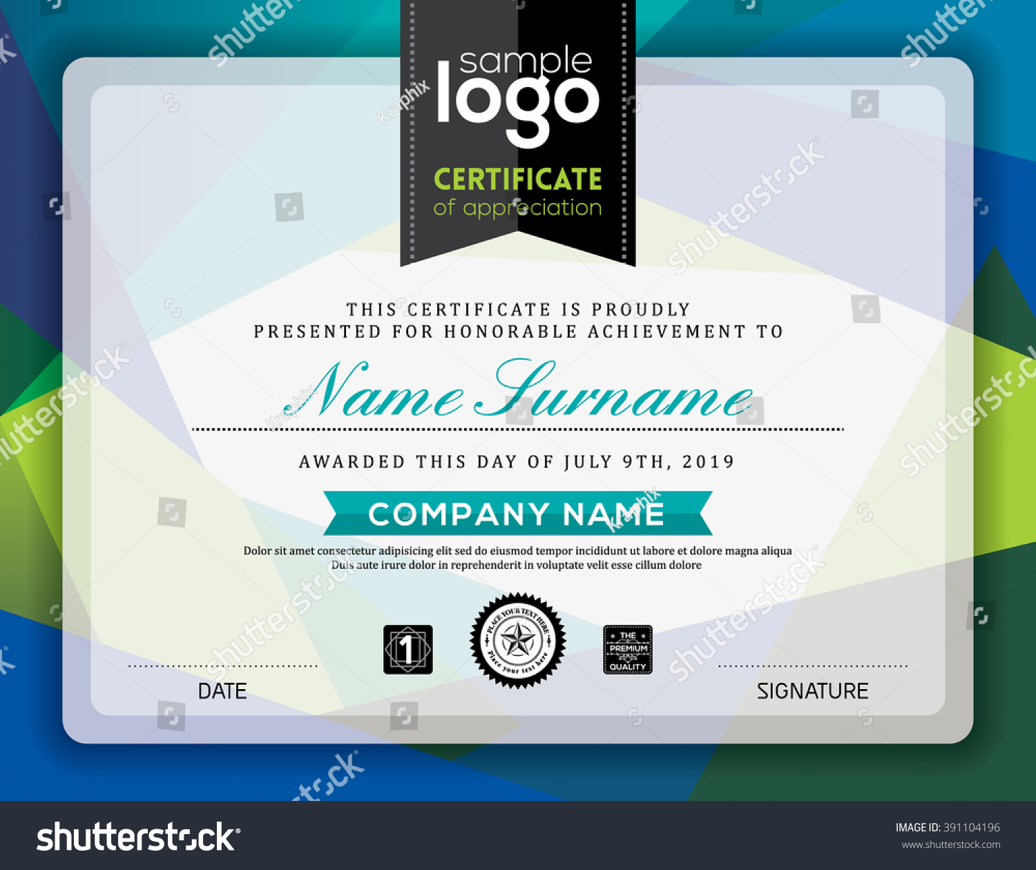 Modern Certificate Blue Green Triangle Shape : image vectorielle de ...